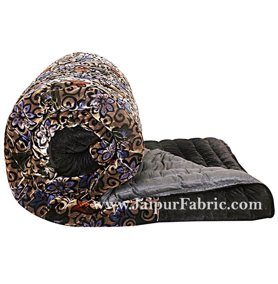 Velvet Cloth Double Bed Quilt Jaipuri Razai Floral Brown Shaneel Rajai ...