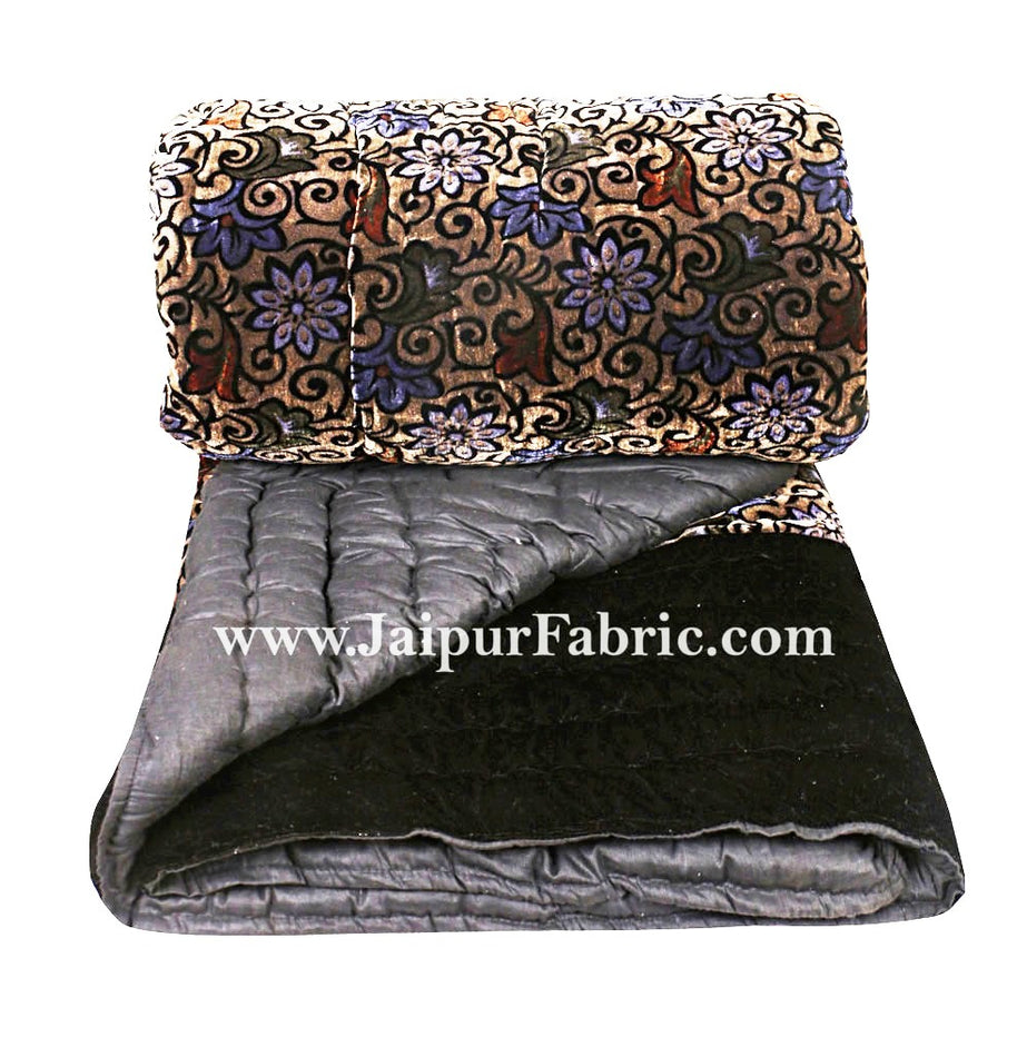 Velvet Cloth Double Bed Quilt Jaipuri Razai Floral Brown Shaneel Rajai ...
