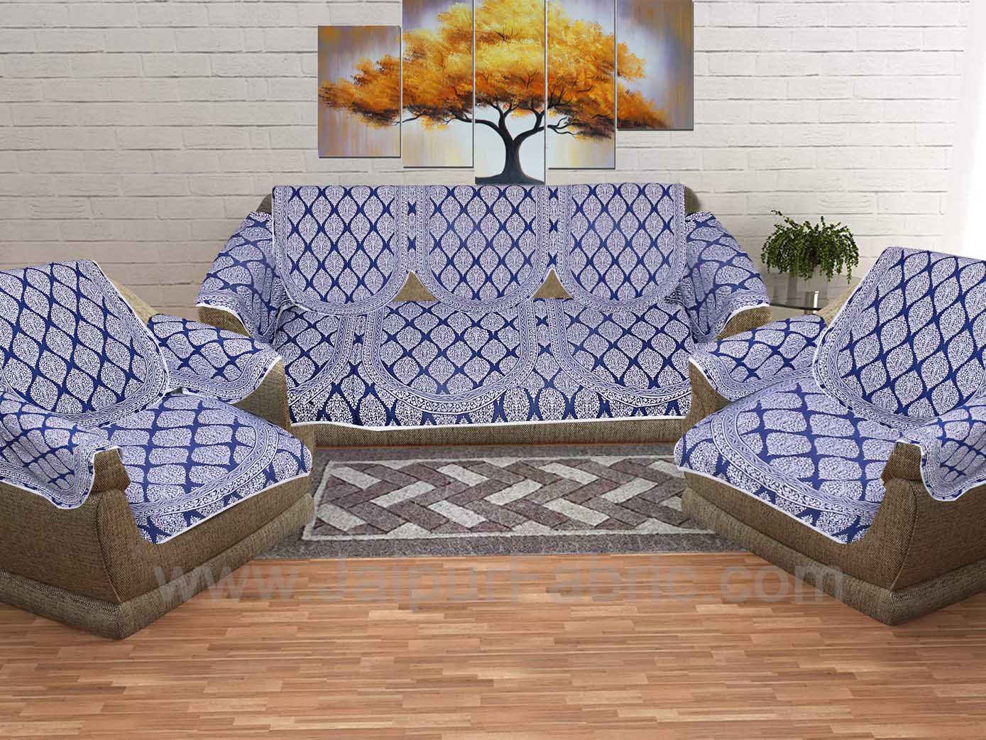 Navy Blue Superfine Cotton Block Print Sofa Set Cover – JaipurFabric®