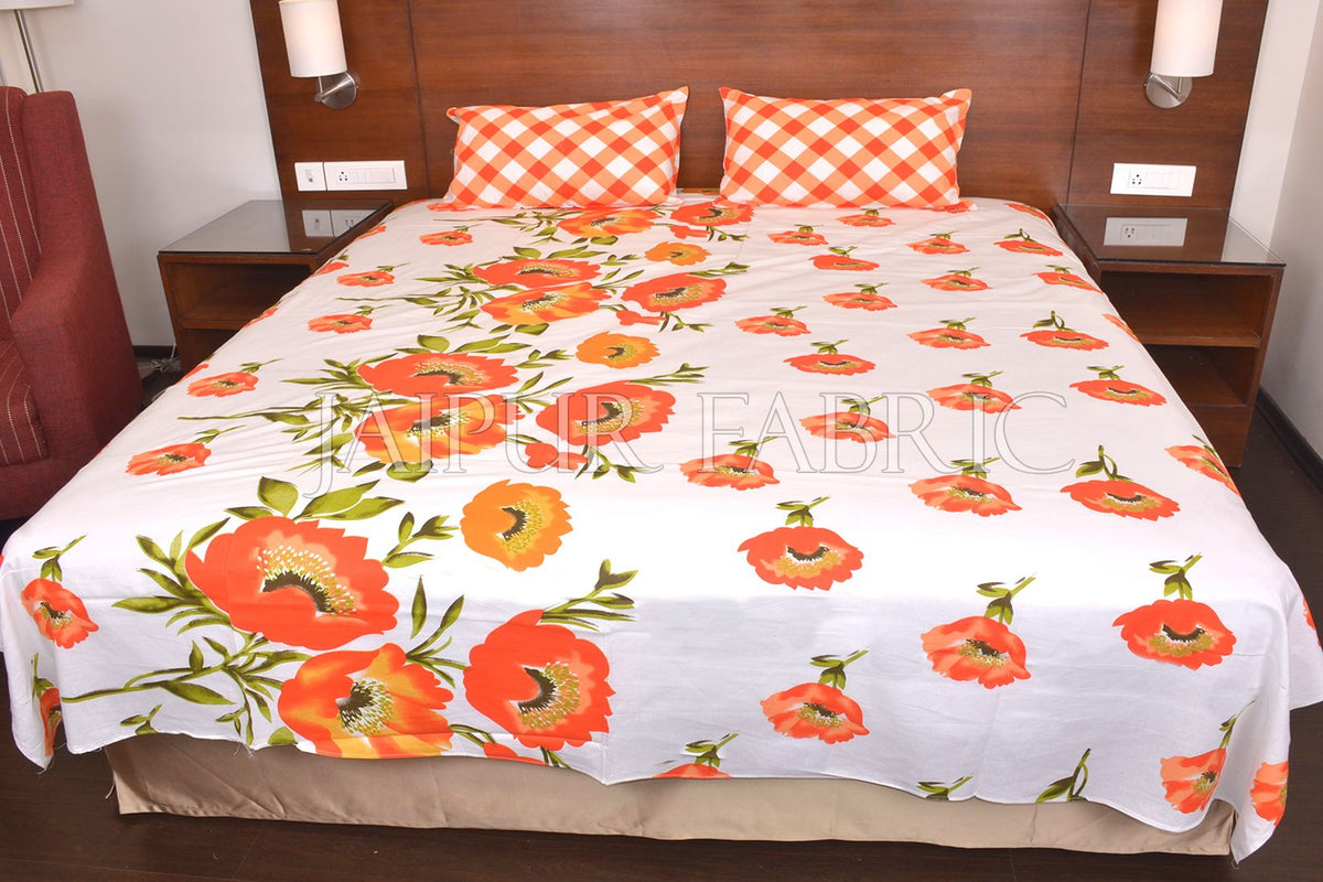 Orange Checkered Plaid Pattern Double Bed Sheet – JaipurFabric®
