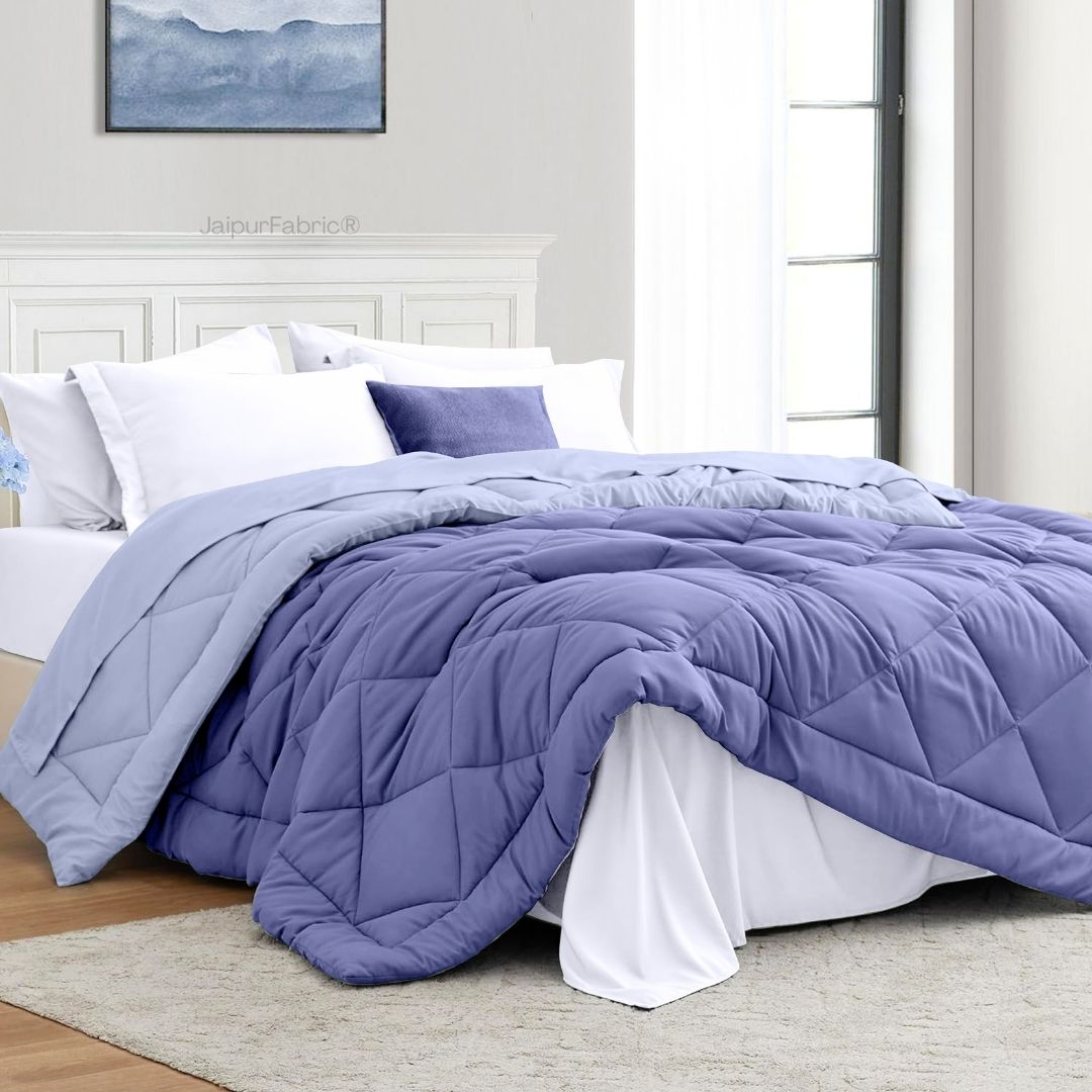 Periwinkle Blue - Light Gray Double Bed Comforter – JaipurFabric®