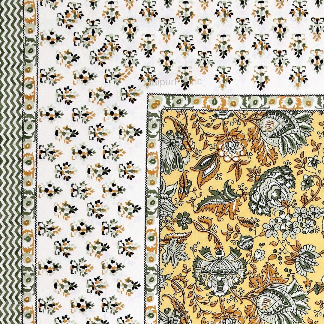 Mughal Garden Floral Sun Yellow Double Bedsheet Pure Cotton – JaipurFabric®