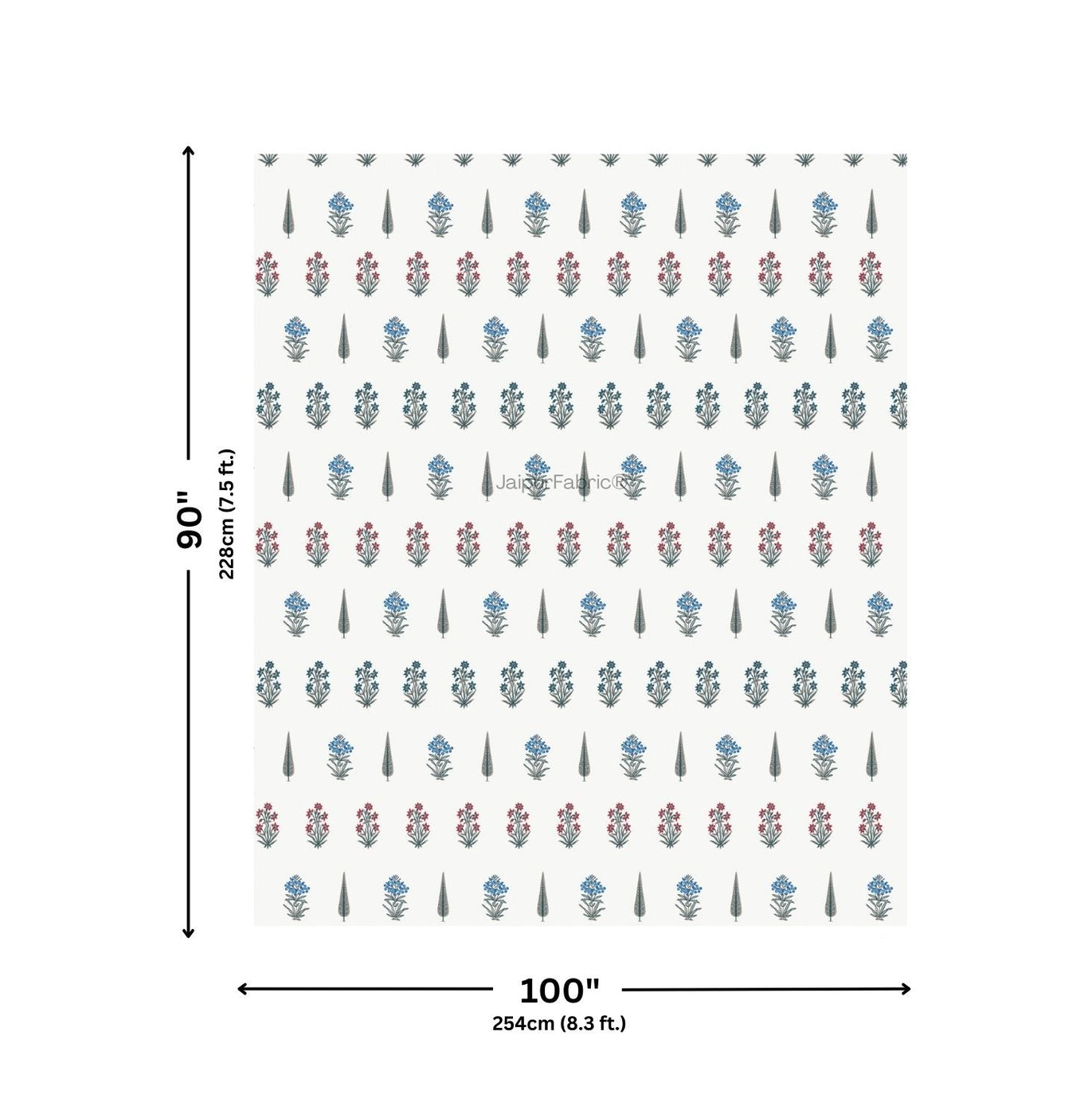 India Blocks of Red Blue Flowers Grey Leaves Block Printed Double Bed ...