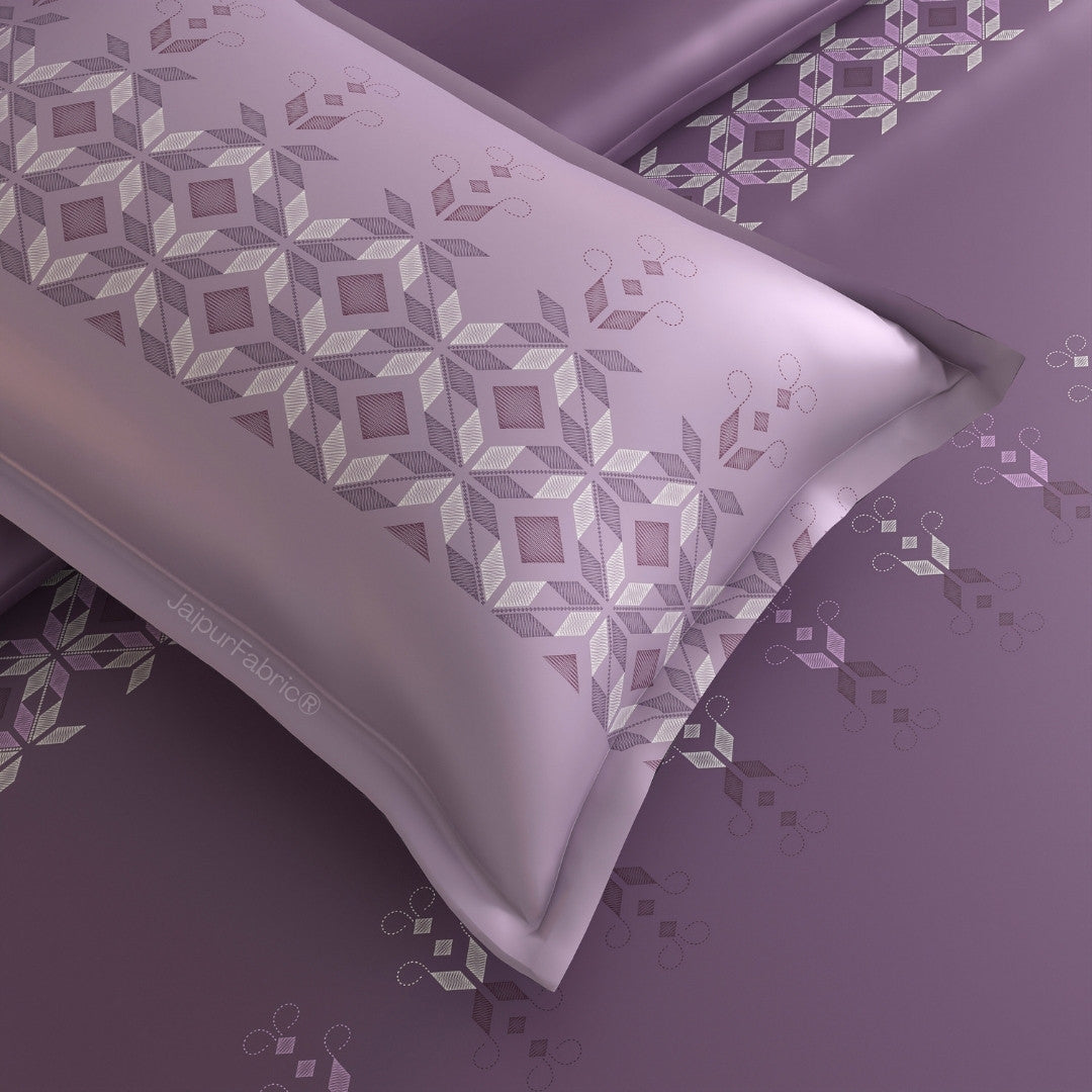 Lavender Bliss Percale Cotton King Size Bed Sheet with Stunning Geomet ...