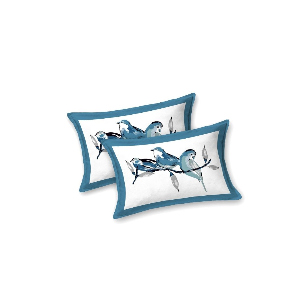 Azure Blue Tropical Trio King Size Pure Cotton Bedsheet – JaipurFabric®