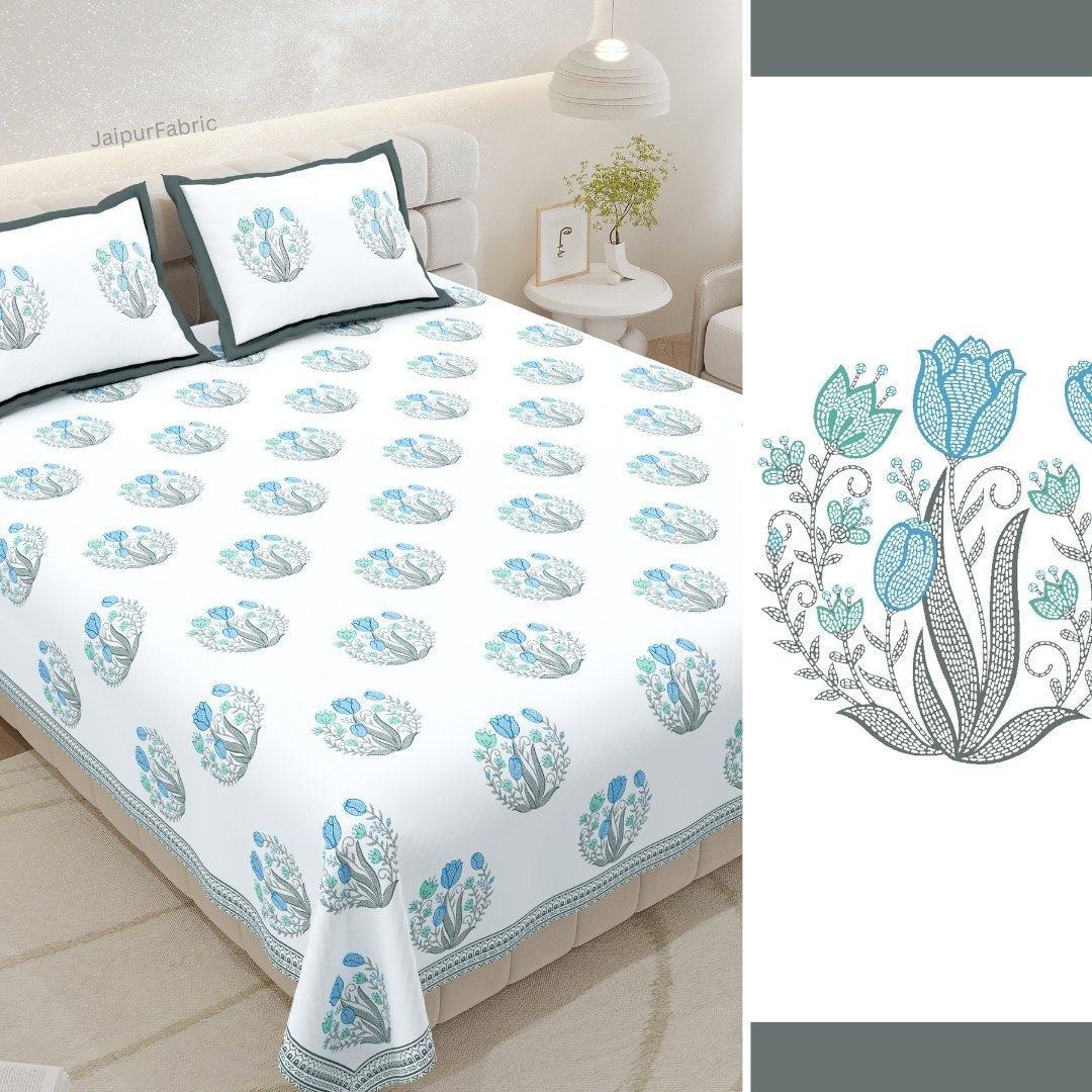 Slate Grey Tulip Harmony King Size Pure Cotton Bedsheet – JaipurFabric®