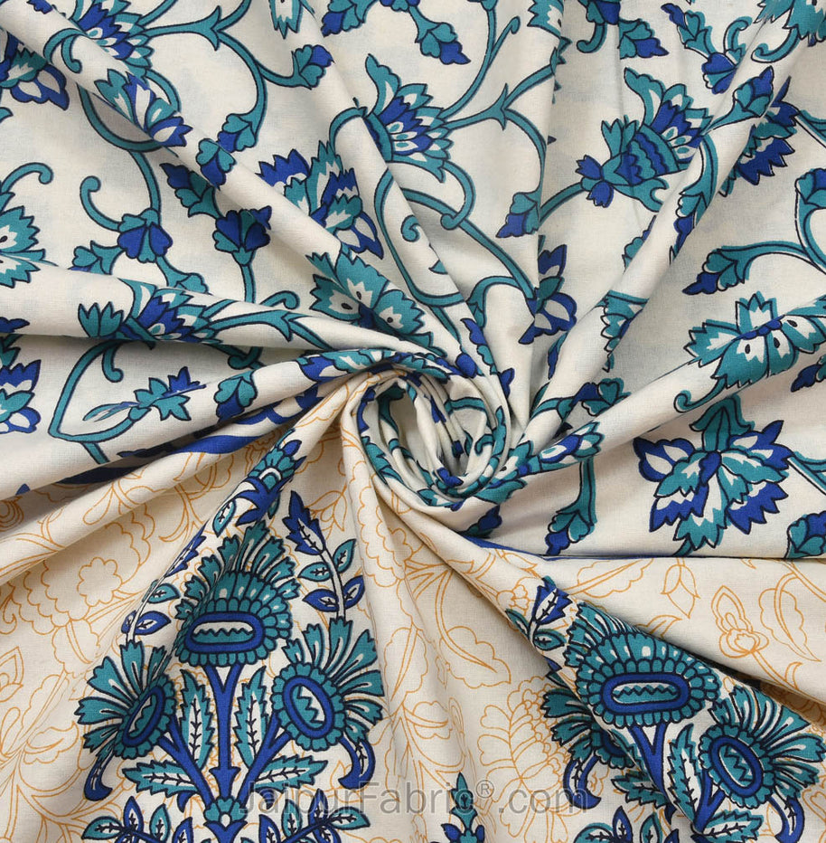 Sea Green Border Tropical keri Design Cotton Double Bed Sheet ...