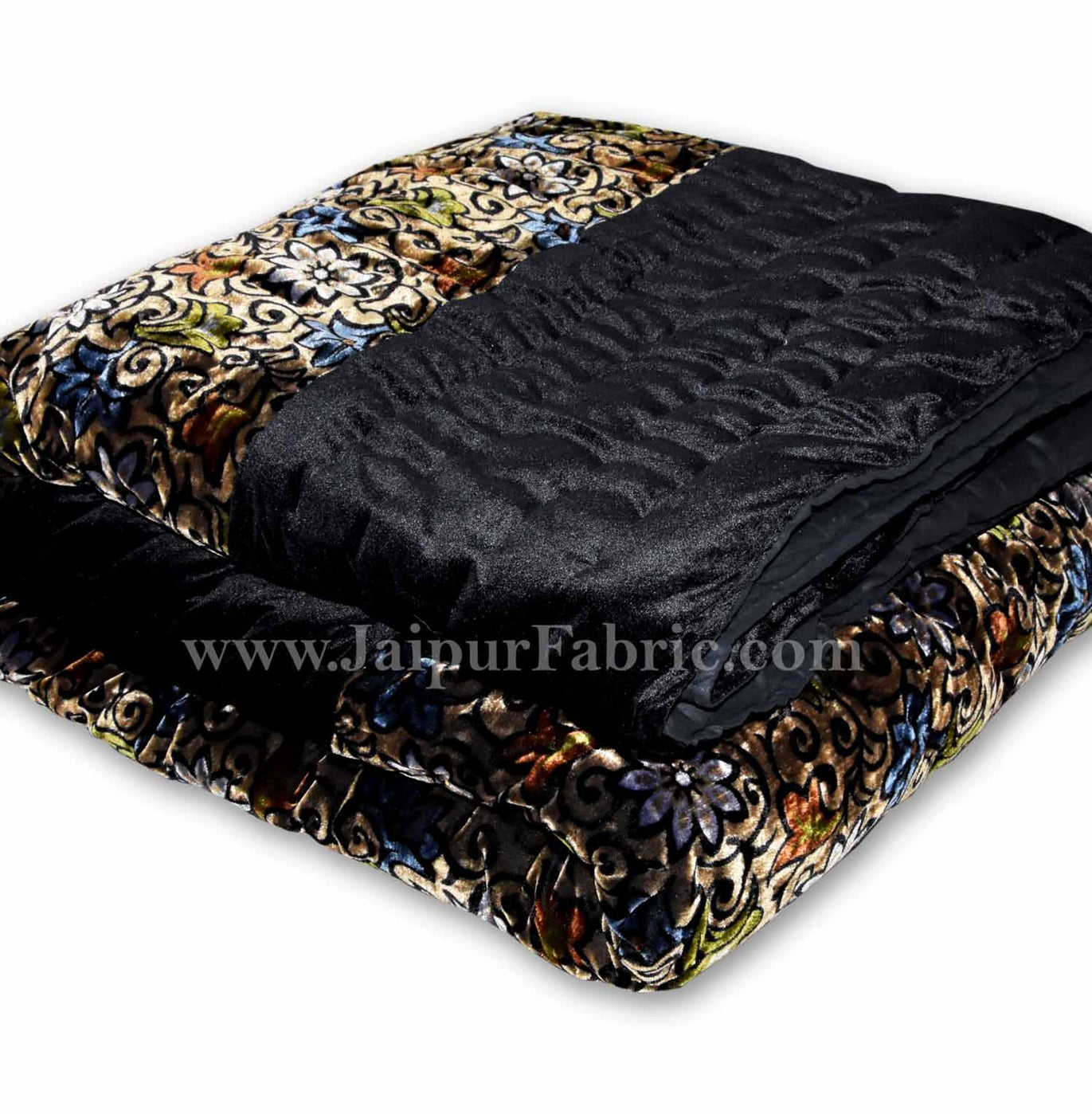 Velvet Cloth Double Bed Quilt Jaipuri Razai Floral Brown Shaneel Rajai ...