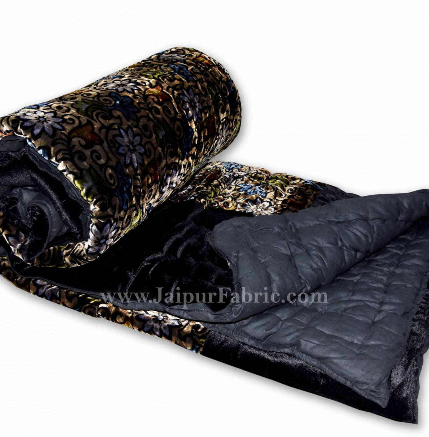 Velvet Cloth Double Bed Quilt Jaipuri Razai Floral Brown Shaneel Rajai ...