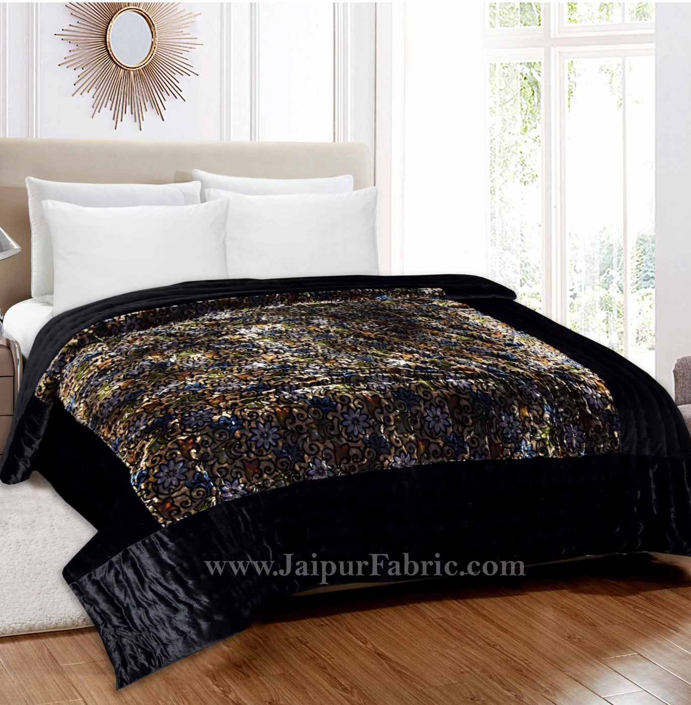 Velvet Cloth Double Bed Quilt Jaipuri Razai Floral Brown Shaneel Rajai ...