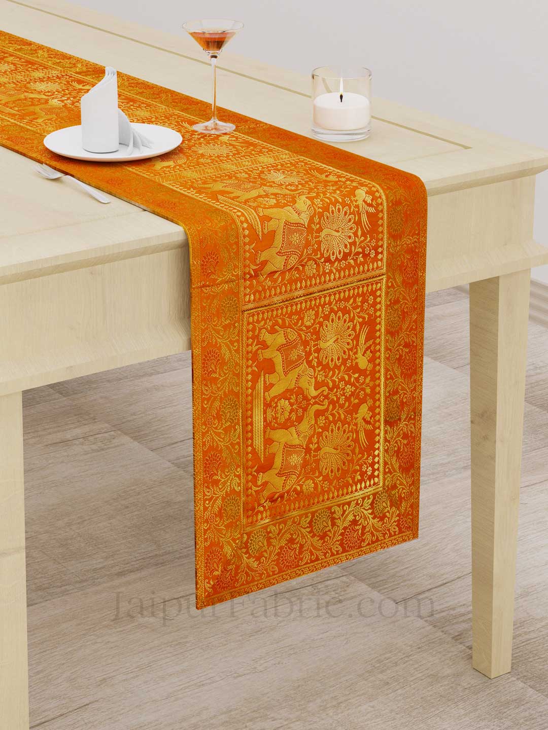 Royal Elephants Yellow Silk Table Runner – JaipurFabric®